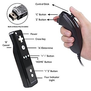 2 Pack Wii Remote with Wii Motion Plus Inside | Shock Wii Nunchuk Controller | Compatible Nintendo Wii, Wii U