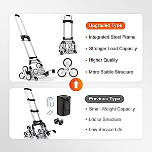 VEVOR Stair Climbing Cart, 220 lbs Load Capacity, Foldable Hand Truck with 32.3-45.7 inch Adjustable Handle Height, 4 Universal Wheels & 2 Elastic Ropes, Multipurpose Dolly for Warehouse Shopping