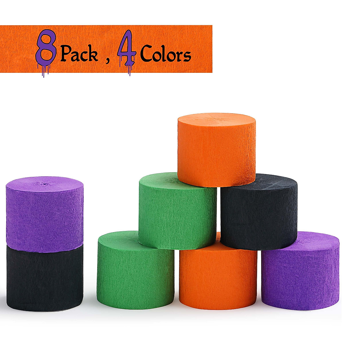 Mr. Pen- Crepe Paper Streamers, 8 pcs, 1.8" x 82ft, Crepe Paper Roll, Orange Streamers, Green Streamers, Black Streamers, Halloween Streamers, Orange Crepe Paper Halloween Decorations Party Streamers
