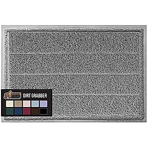 Gorilla Grip Stain and Fade Resistant Dirt Grabber Mesh Door Mat, Low-Profile, Heavy Duty Quick Dry Striped Doormat, Mats for Indoor or Outdoor Entry, Shoe Scraper, Garage Entrance Mat, 35x23, Gray