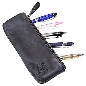 Hide & Drink, Durable Leather Pencil Pouch/Pen Case/Work Accessories/Student & Professionals Essentials, Handmade - Slate Blue
