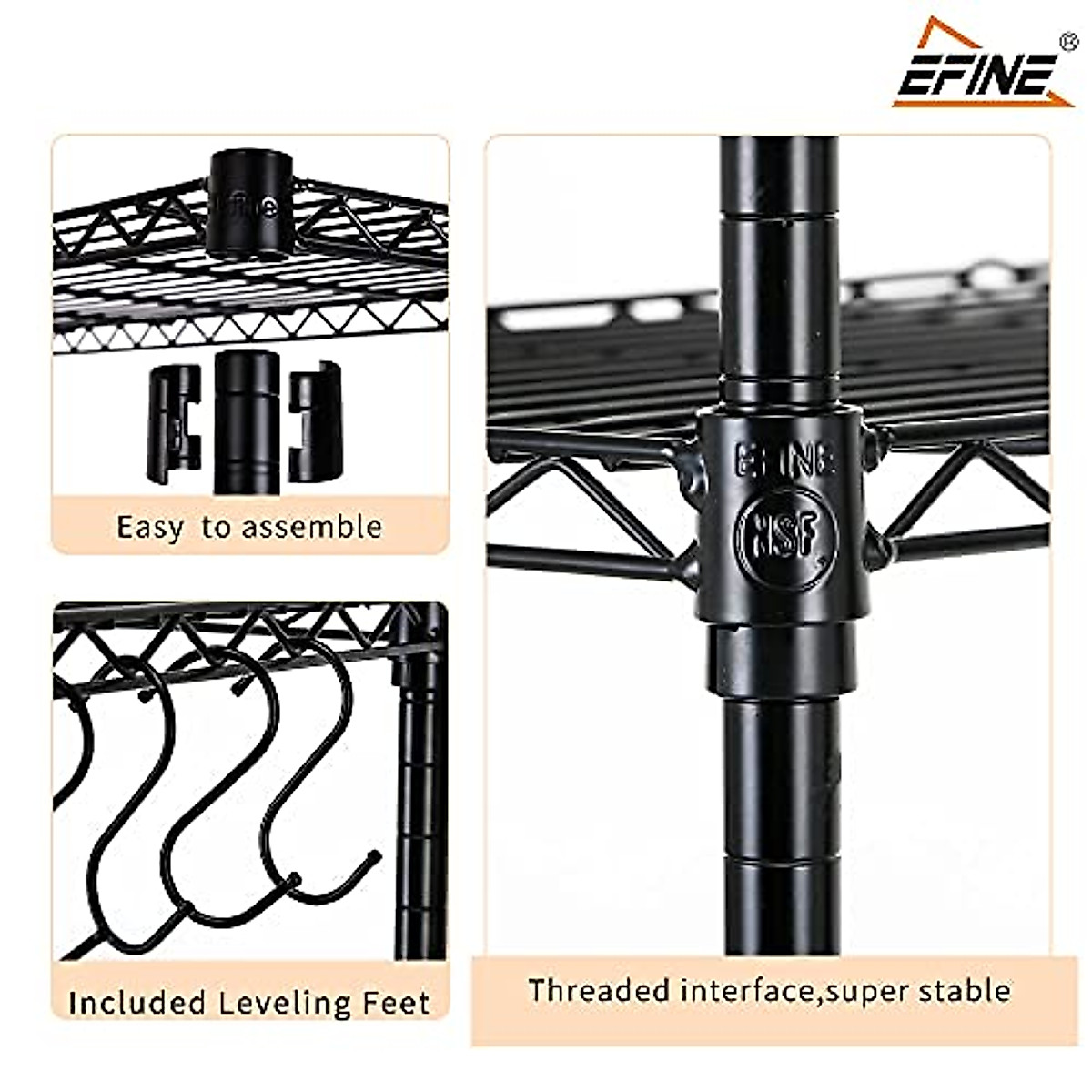 EFINE 2-Pack 5-Shelf Shelving Unit Rack with 8-Hook and 5-Shelf Liners, NSF Certified, Adjustable, 150lbs Loading Capacity Per Shelf, Shelving Rack for Kitchen and Garage (23.6W x 14D x 59H)