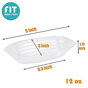 Fit Meal Prep [100 Pack] Banana Split Boat Plate 8oz and 12oz - Clear PET Plastic Disposable Ice Cream Sundae Splits Bowl Tray for Gelato Parlors, Cafes, Parties, Home and Restaurants