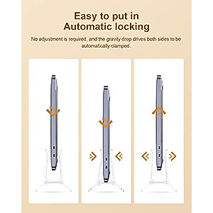 Hagibis Vertical Laptop Stand Desktop for Desk Gravity Locking Holder Dock Save Space Improves Airflow for MacBook Pro, Mac Mini, Surface, HP, Dell, Chrome Book (White ABS)