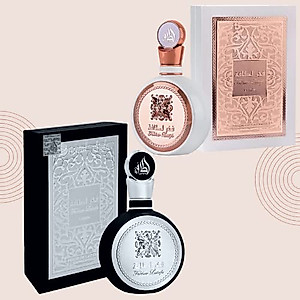 Fakhar for Men & Fakhar for Women EDP - Eau de Parfum 100ML (3.4 oz) | Oriental Alchemy | Intense notes of Lily, Jasmine, White Flowers, Honeysuckle, Fruity Notes, Vanilla & White Musk | by Lattafa Perfumes (Fakhar Xtra Value Pack)