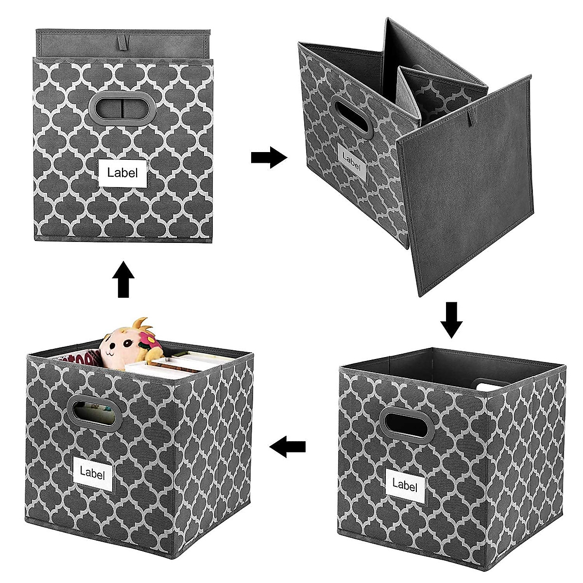 homyfort Foldable Cube Storage Bins 11x11 inches, Fabric Storage Bin Baskets Box Organizer with Labels and Dual Plastic Handles for Shelf Closet, Nursery, Set of 12 (Blue and Grey)