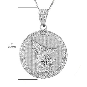 .925 Sterling Silver Saint Michael The Archangel Cubic Zirconia Medal Pendant (1"), 18"