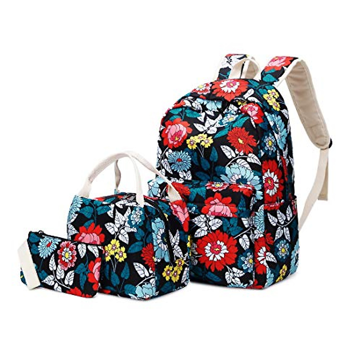 Joymoze Teen Girl School Backpack with Insulated Lunch Bag Pencil Purse Blue Flower One_Size