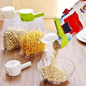 PodaFu 4PCS Bag Clips with Pour Spout, Sealing Clips with Pouring Spouts, Great for Organizing and Storing Food in the Kitchen (4 Colors)