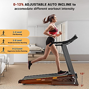 Treadmill with Auto Incline Foldable Treadmill 17'' Electric Treadmills 2.5 HP/8.5 MPH with 15 Training Programs 0-12% Auto Incline Large LCD Display Easy Assembly for Home Office Gym Use