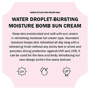ESPOIR Water Splash Sun Cream Original 60ml SPF50+PA+++ | Water Droplet-Bursting Moisture Bomb Sunscreen For a Refreshing Feeling Up While Keeping the Moisture | Korean Makeup