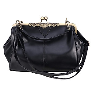 TENDYCOCO Crossbody Bag Kiss Lock Shoulder Bag PU Leather Handbag Clasp Closure for Women