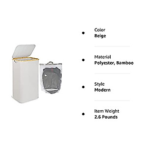 efluky Large Laundry Basket with Lid, 100L Tall Laundry Basket with Bamboo Handles for Clothes and Toys, Collapsible Laundry Hamper with Inner Bag for Bedroom and Bathroom, Light Grey