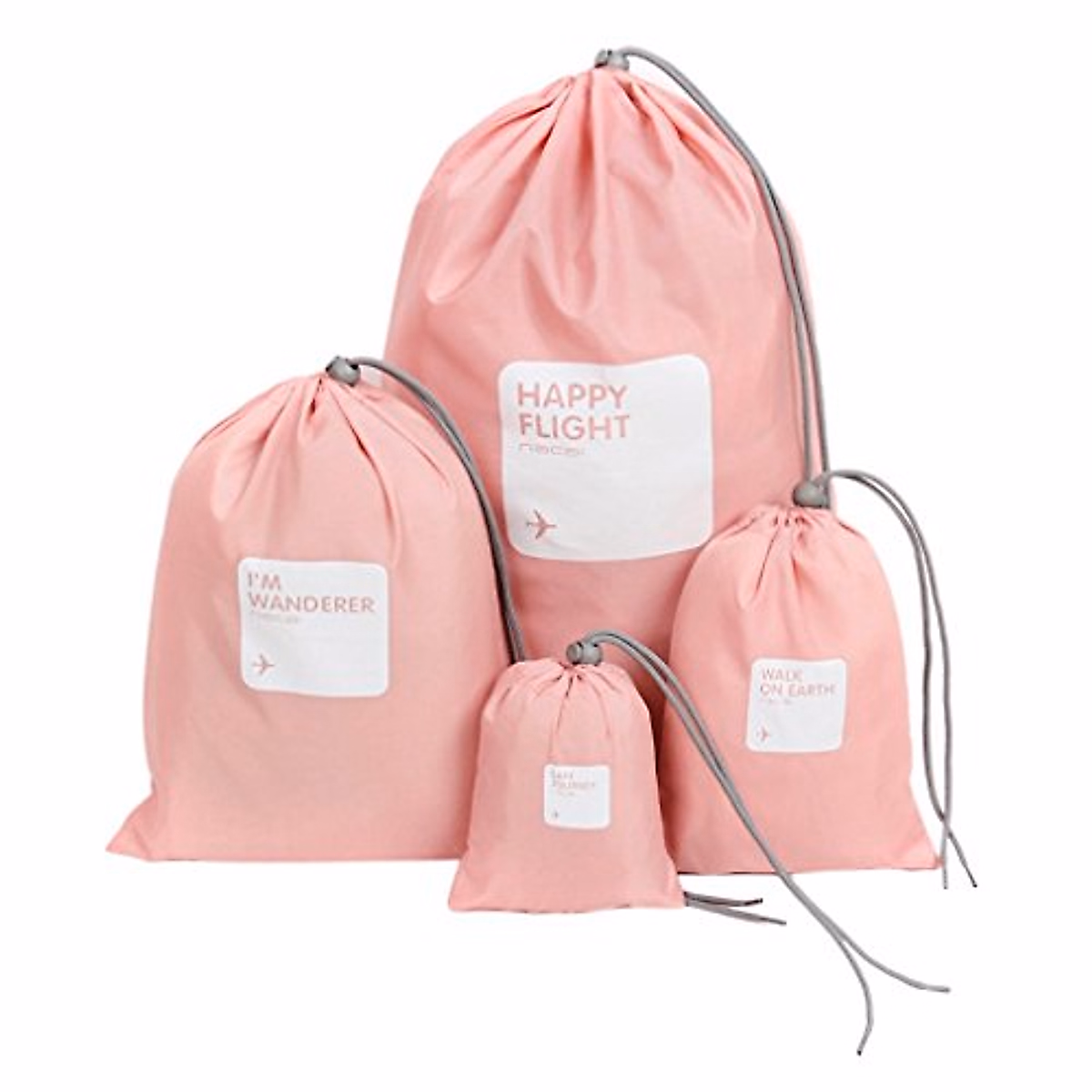 Multipurpose Essential Travel Packing Organiser Waterproof Drawstring Suitcase Clothes Underwear Laundry Shoes Bags Storages Toiletries Cosmetics Cases Holders Storages Bags Pouches 4 Pcs set Pink