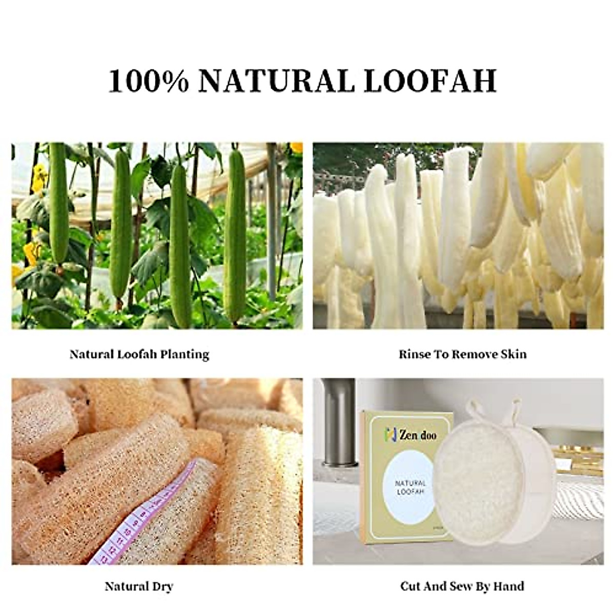 Natural Loofah Sponge Exfoliating Body Scrubber for Shower,Zenidoo Bath Shower Loofa Sponge for Women and Men,Made with Eco-Friendly and Biodegradable Luffa Pads,Large Size(2 Pack)