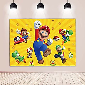 Cartoon Super Brother Boy Backdrop Gold Coin Video Game Adventure Kart Background Super Bros Uncle Mushroom Birthday Party Banner Baby Shower 7x5FT, 7x5FT(210x150cm)
