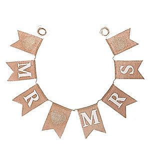 Koker MR and MRS Burlap Flag Garland for Wedding Banner, Bridal Shower, Engagement Photo Prop Backdrop Decorations, 8pcs