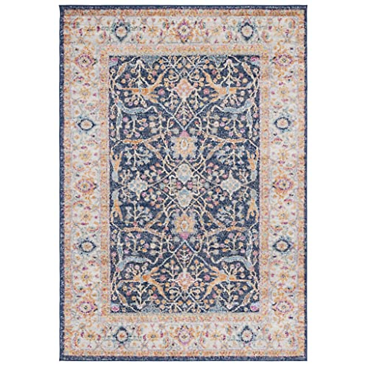 SAFAVIEH Madison Collection Area Rug - 5'3" x 7'6", Navy & Creme, Oriental Design, Non-Shedding & Easy Care, Ideal for High Traffic Areas in Living Room, Bedroom (MAD612D)