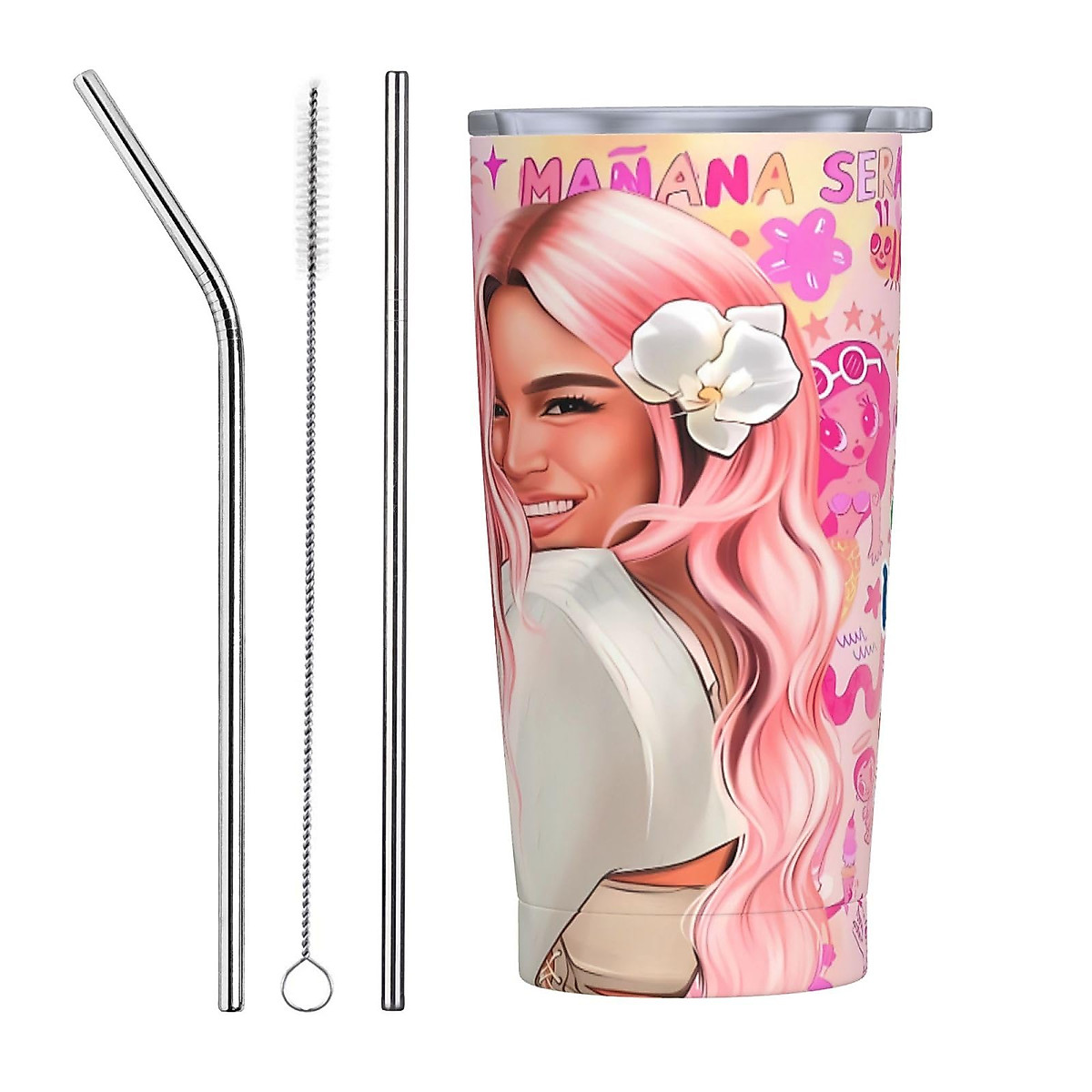 Kiserjens Stainless Steel Insulated Tumbler Vacuum Water Bottle Travel Cup Coffee Mug With Straw,Lid and Brush 20 oz