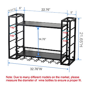 GOLASON Wall Mounted Wine Rack with Glass Holder, Metal Bottle Holder Wine Storage Display Rack for Home Bar Dining Room Kitchen (31.5 Inch, Black)