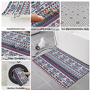 Native American Kitchen Rugs Set 2 Piece 15.7x23.6in+15.7x47.2in, Non-Slip Kitchen Mats Set Rubber Backing Indoor Entry Door Mat Carpets - Geometric Triangle Aztec Tribal Ethnic Style