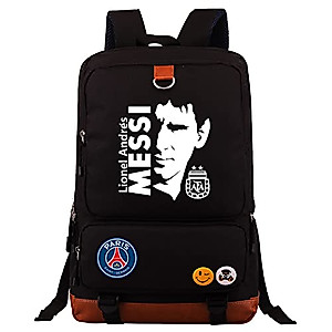 Jotolan Unisex Kid Messi School Backpack-Lightweight Laptop Bag PSG Travel Backpack-Canvas Student Book Bag for School, Black