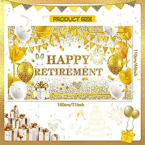 Gold and White Retirement Party Decorations for Men Women Extra Large White Gold Happy Retirement Banner Photo Booth Backdrop Background for Retirement Farewell Party Supplies