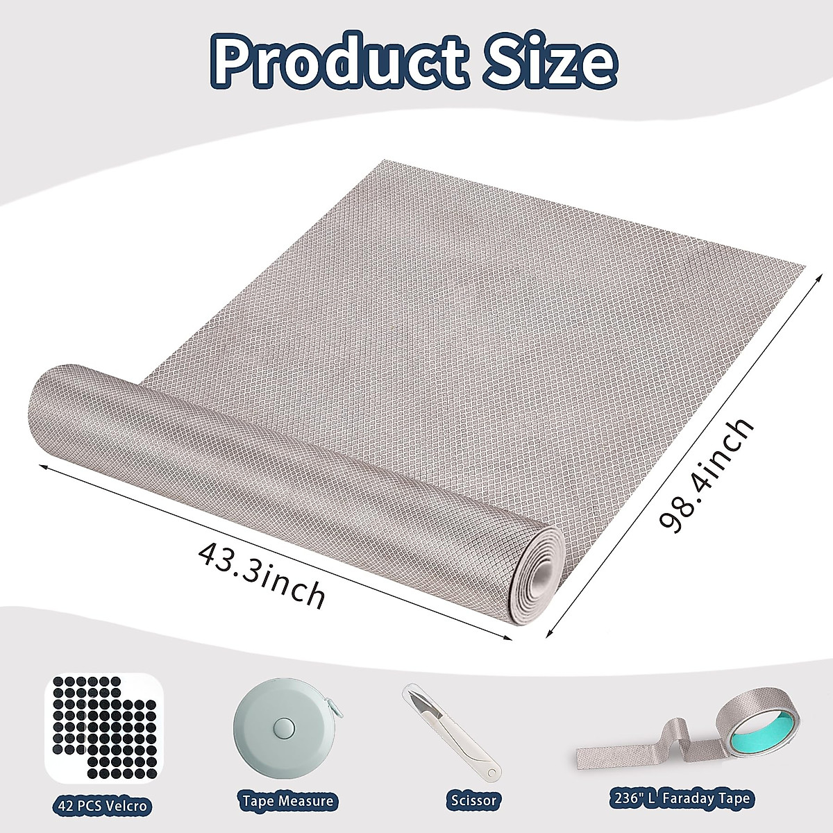 Faraday Fabric Kit 98 x 43" Fabric with 236" L Tape, Military Grade DIY Faraday Bags for Cell, Anti Theft Swipe Card, Anti Theft Car Protection, Home Security