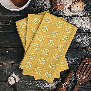 BULING Super Absorbent and Lint Free Kitchen Towels Yellow Morocco Flower Patterned 2PCS Reusable Cleaning Cloths, Soft Tea Towels, Table Cleaning Cloths, Dish Towels for Drying Dishes