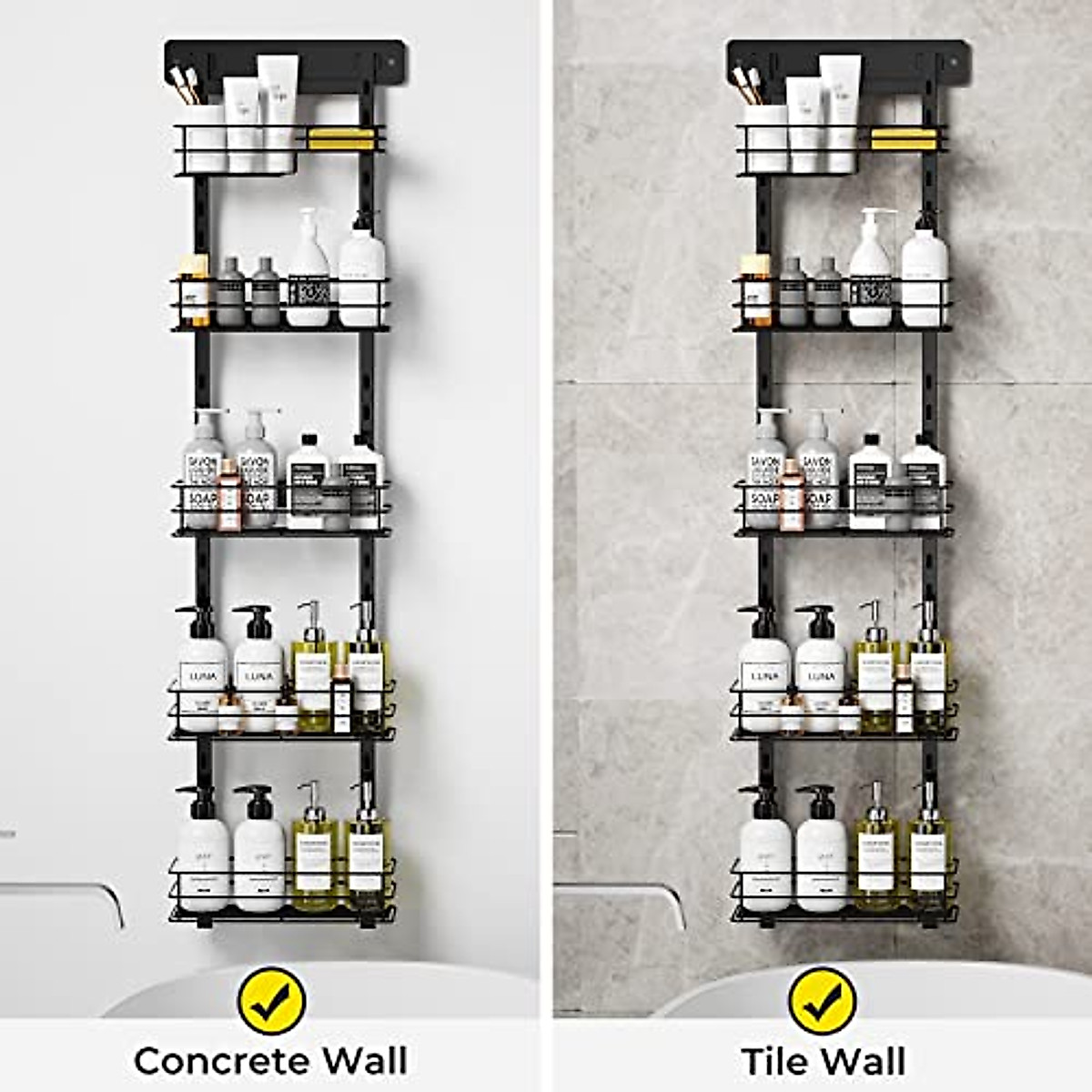 ODesign 5 Tiers Shower Caddy Organizer Bathroom kitchen Shelves Storage Basket Wall Mounted - Black