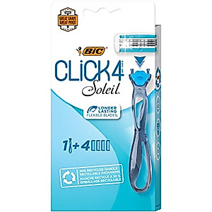 BIC Soleil Bella Click Women's 4-Blade Disposable Razor, 1 Handle and 4 Cartridges