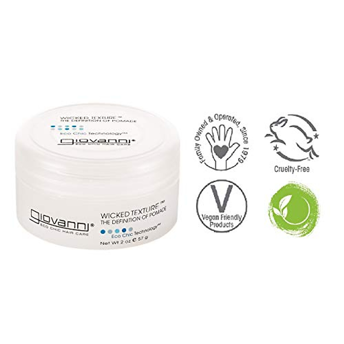 GIOVANNI Wicked Texture The Definition Of Pomade - Styling Hair Pomade, Helps to Shape Hair & Smooth Texture, Water Based Pomade that Washes Out Easily, Vegan, Paraben Free, Color Safe - 2 Oz