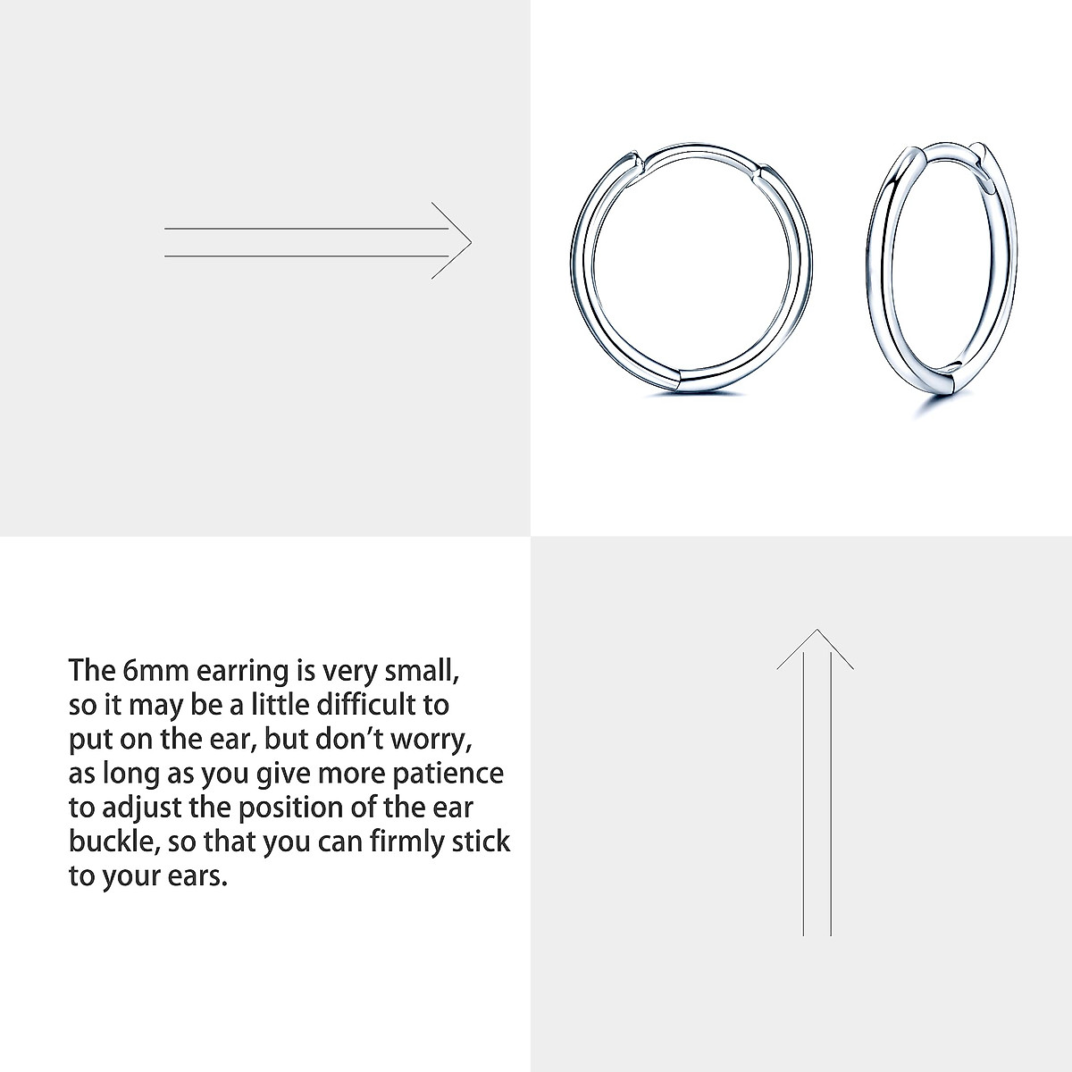 925 Sterling Silver Small Hoop Earrings - 14K White Gold Plated Silver Hoop Earrings | Tiny Endless Huggie Hoop Earring Cartilage Earrings for Women Men(3 pairs 6mm)