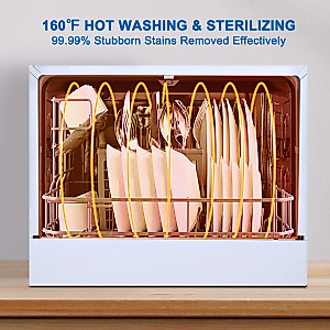 Compact Countertop Dishwasher, GASLAND Chef DW106W Portable Dishwasher with Air Dry Function, Dishwasher with 6 Place Setting and Silverware Basket for Apartment, Dorm and RV, White
