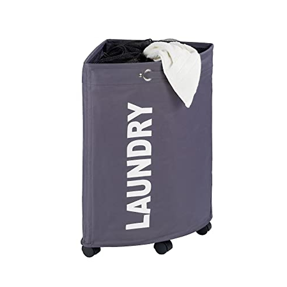 WENKO Corner Laundry Basket with Wheels Tresco, Collector, Laundry Basket with Wheels, Space Saving Narrow Laundry Hamper, Clothes Storage, 13.21 gallon/13" x 23.6" x 13", Gray