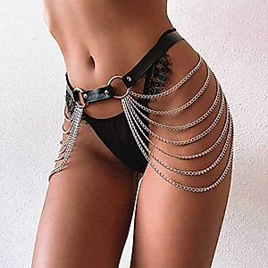 JOJO& LIN Punk Black Waist Chain Belt Leather Layered Belly Body Chains Rave Body Jewelry Accessories for Women and Girls Black