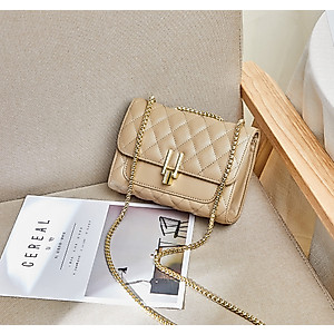 Plergi Small Genuine Leather Crossbody Quilted Flap Handbag with Chain Strap for Women Lightweight Cellphone Bag