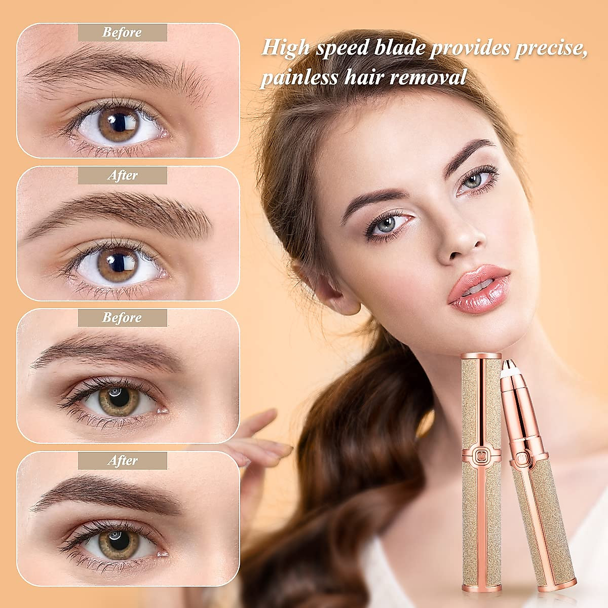 CkeyiN Electric Eyebrow Trimmer for Women, Portable Rechargeable Facial Hair Removal Epilator with LED Light