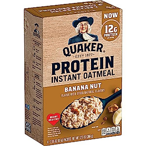 Quaker, Protein Instant Oatmeal, Banana Nut, 12.9 Oz, 6 Count (Pack of 1)