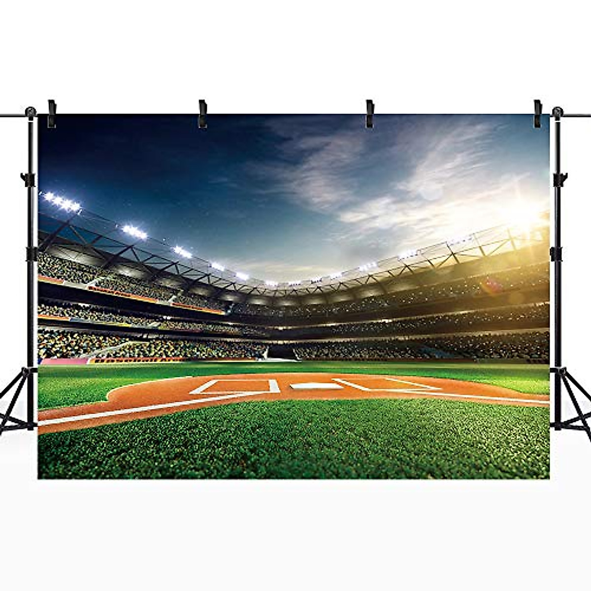 Riyidecor Green Baseball Field Backdrop Fabric Polyester Stadium 7Wx5H Feet Photography Background Art Fabric Booth for Children Decorations Birthday Festival Event Props Party Photo Studio Shoot