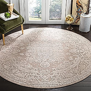 SAFAVIEH Reflection Collection Area Rug - 6'7" Round, Beige & Cream, Vintage Distressed Design, Non-Shedding & Easy Care, Ideal for High Traffic Areas in Living Room, Bedroom (RFT664A)