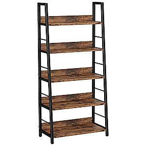 IRONCK Industrial Bookshelves and Bookcases, Ladder Shelf 5 Tier with Metal Frame for Living Room, Home Office, Rustics Brown