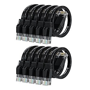 Cat 6 Ethernet Cable 1.5ft (10 Pack) (at a Cat5e Price but Higher Bandwidth) Flat Internet Network Cables - Cat6 Ethernet Patch Cable Short - Black Computer LAN Cable with Snagless RJ45 Connectors