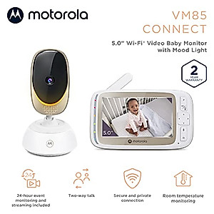 Motorola Baby Monitor VM85-5 WiFi Video Baby Monitor with Camera & Mood Light - Connects to Nursery App, 1000ft Range, 2-Way Audio, Remote Pan, Digital Tilt-Zoom, Temp, Lullabies, Night Vision