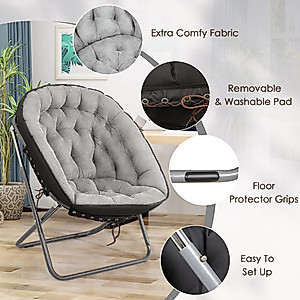 iw I WISH Saucer Chair for Adults,Folding Saucer Chair,Oversized Saucer Chair,Comfy Foldable Chair for Bedroom,Moon Chair，300 lbs (Grey)