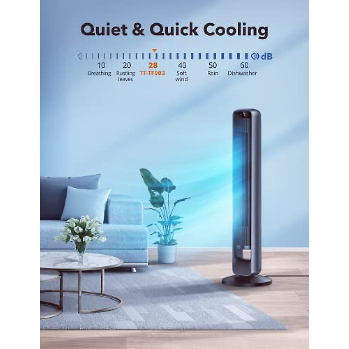 Tower Fan, 28dB 90°Oscillating Fan with DC Motor, 12 Speed Levels, 4 Wind Modes, 12-Hour Timer, Night Light, Portable Cooling Bladeless Floor Fan with Remote for Living Room Bedroom Office，42”