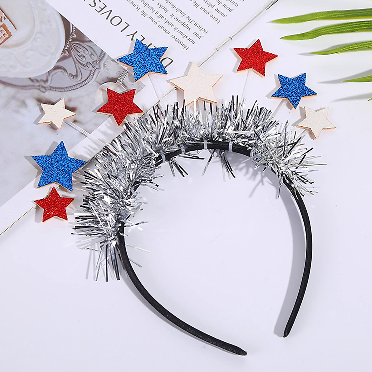 AVMBC 4th of July Headband Glittery Stars Headband Stars Hair Accessory for Independence Day Patriotic Party Decorations