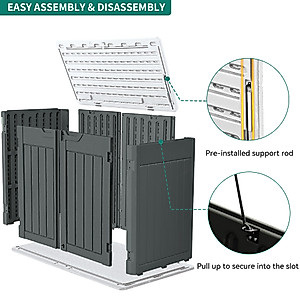 YITAHOME Outdoor Horizontal Storage Sheds w/o Shelf, Weather Resistant Resin Tool Shed, Multi-Open Door for Storage of Bikes, Trash Cans, Garden Tools, 39 cu ft, Waterproof, Lockable, Dark Gray