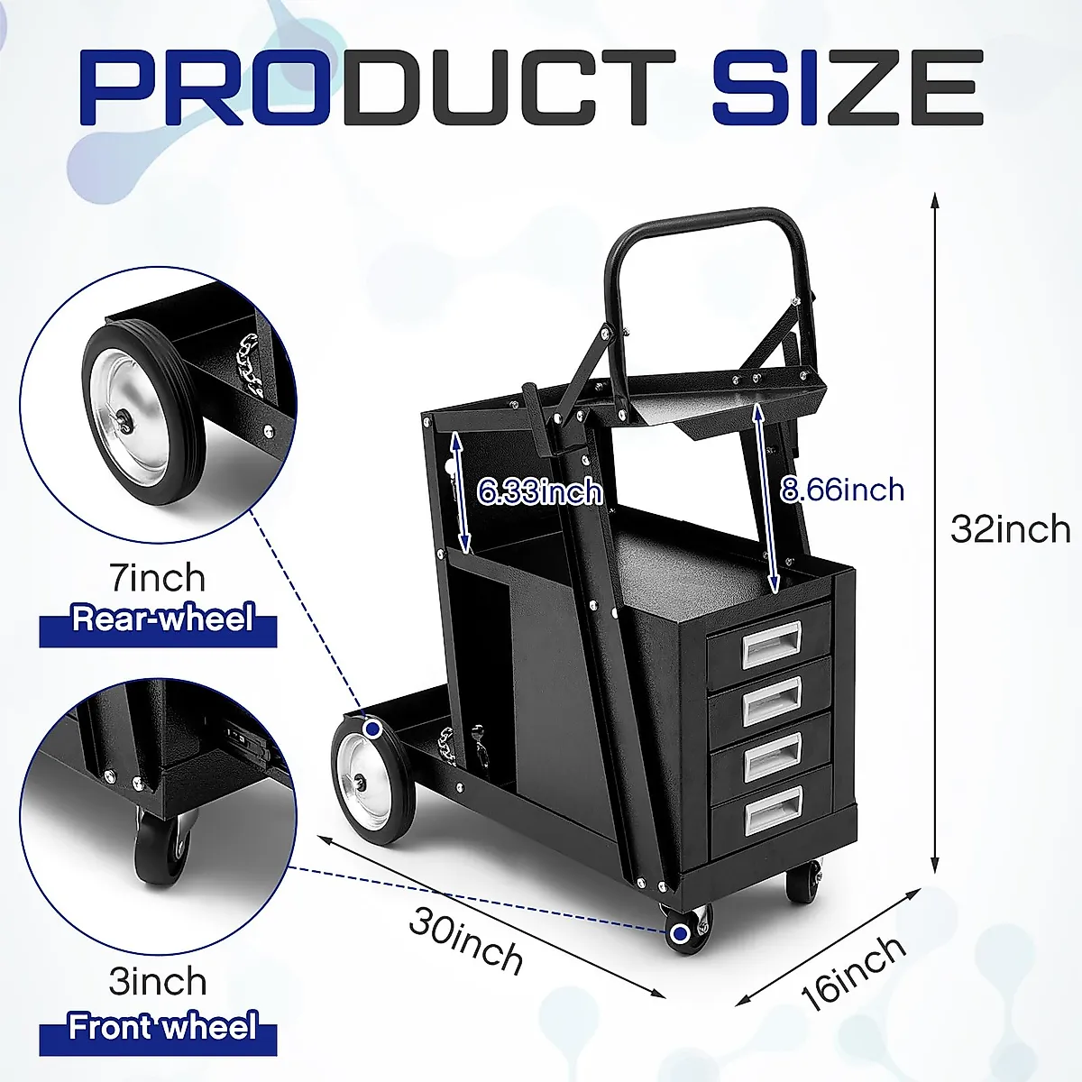 Therwen Welding Cart, 2 Tier Welder Cart with 4 Drawers, 396.8 lbs Weight Capacity, Heavy Duty Rolling Welder Cart on Wheels, Tank Storage Safety Chains for Welder and Plasma Cutter