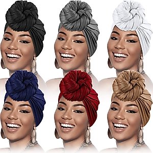 SATINIOR 6 Pcs Head Wrap Scarf Turban Long Hair Scarf Soft Stretch Headwrap Solid Color Turban Tie Headband for Women Girls